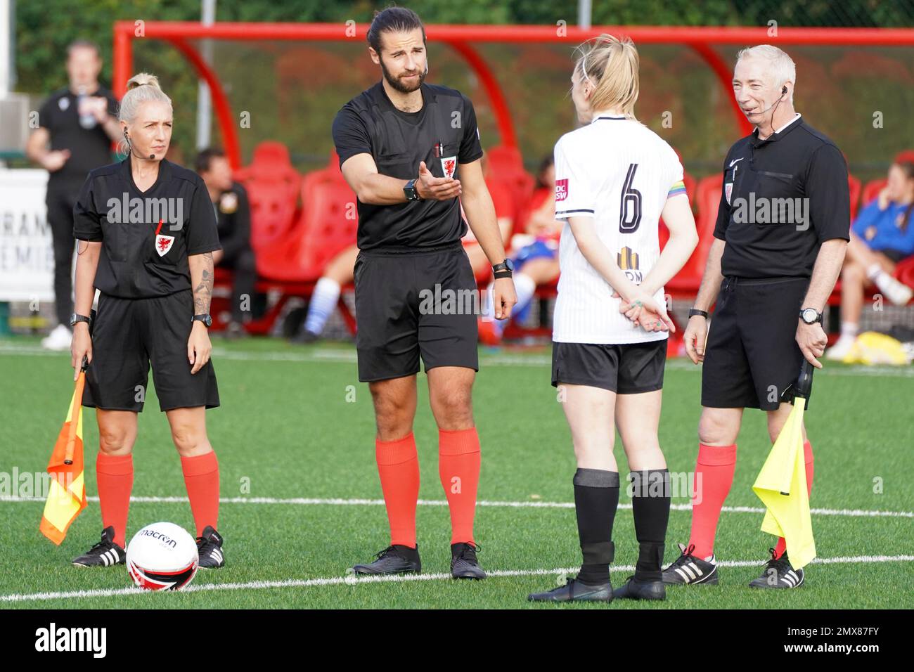 FA Wales football officials in action pre match at Adran Leagues match ...