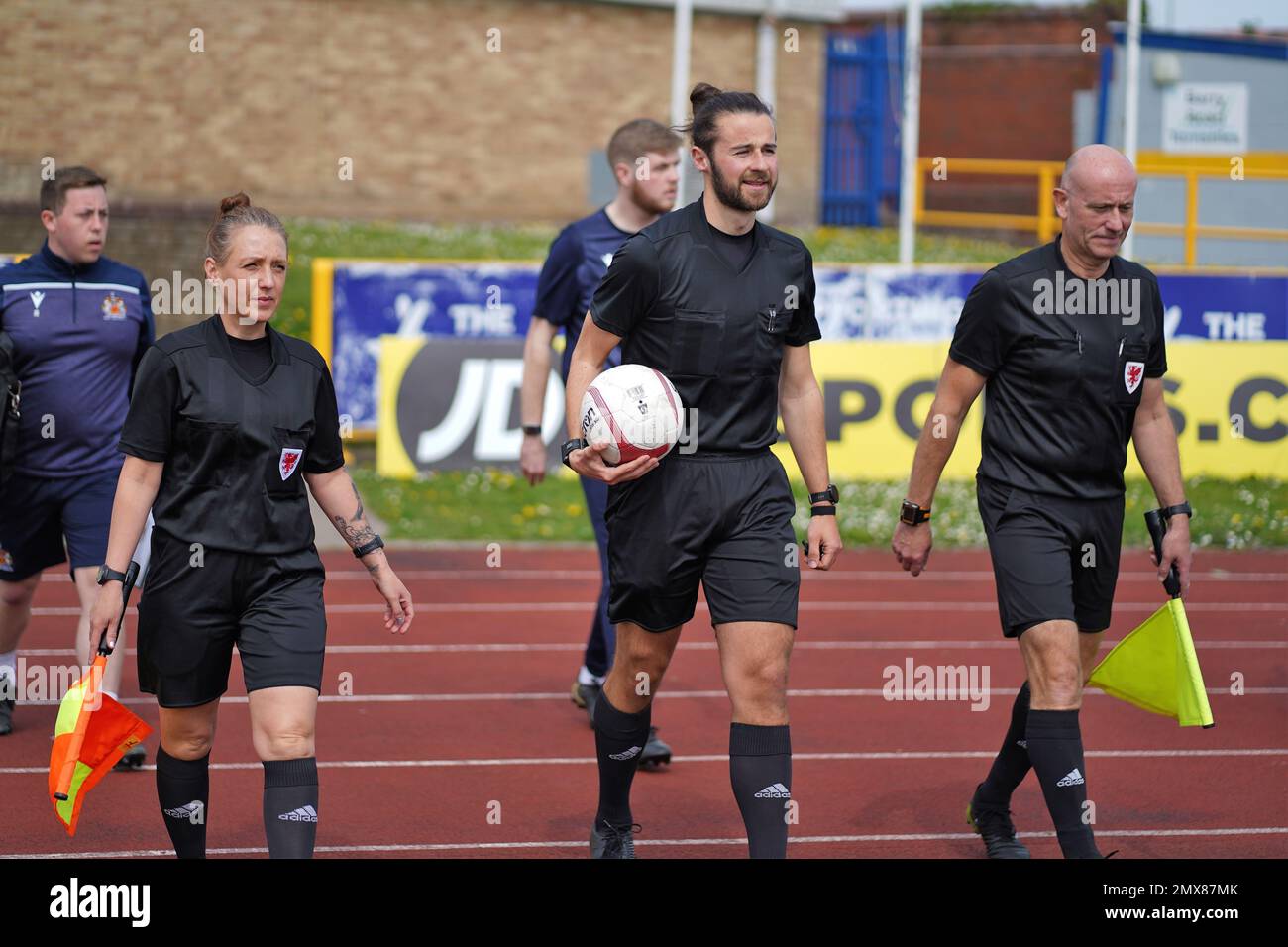 FA Wales football officials in action at Adran Leagues match Stock ...