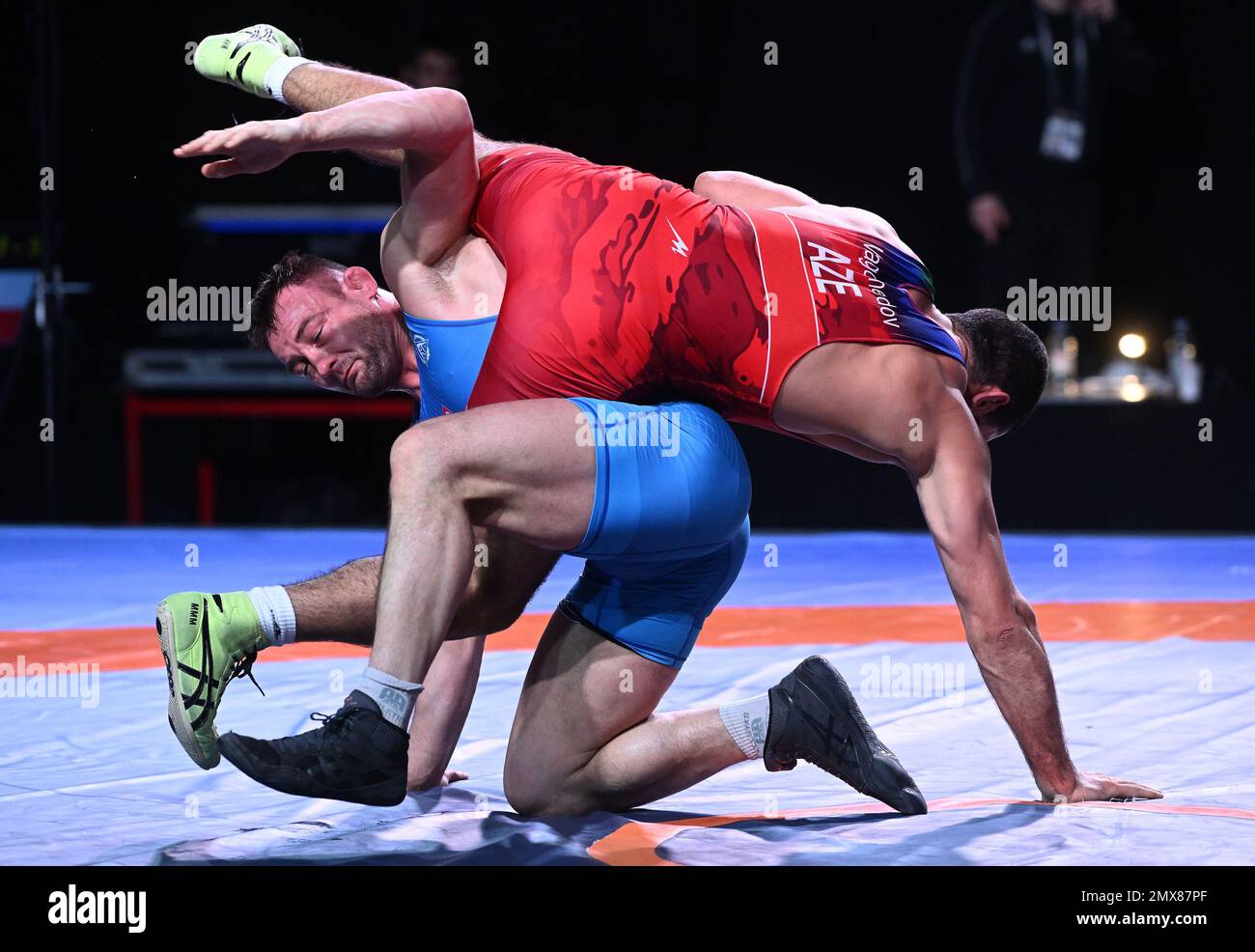 ZAGREB, CROATIA – FEBRUARY 02: Magomedkhan Magomedov of Azerbaijan (red ...