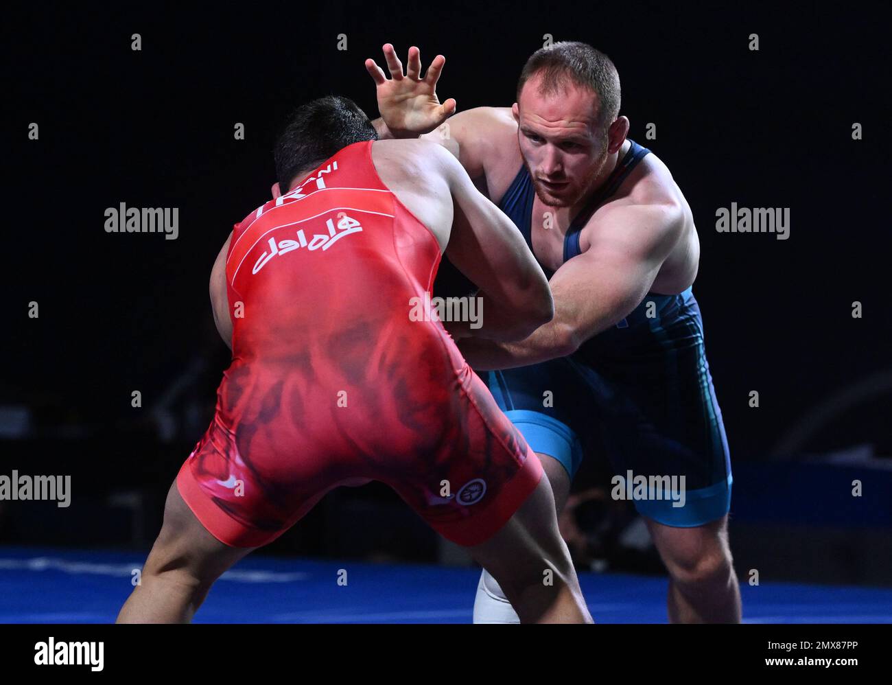 ZAGREB, CROATIA – FEBRUARY 02: Amirali Hamid Azarpira of Iran (red ...