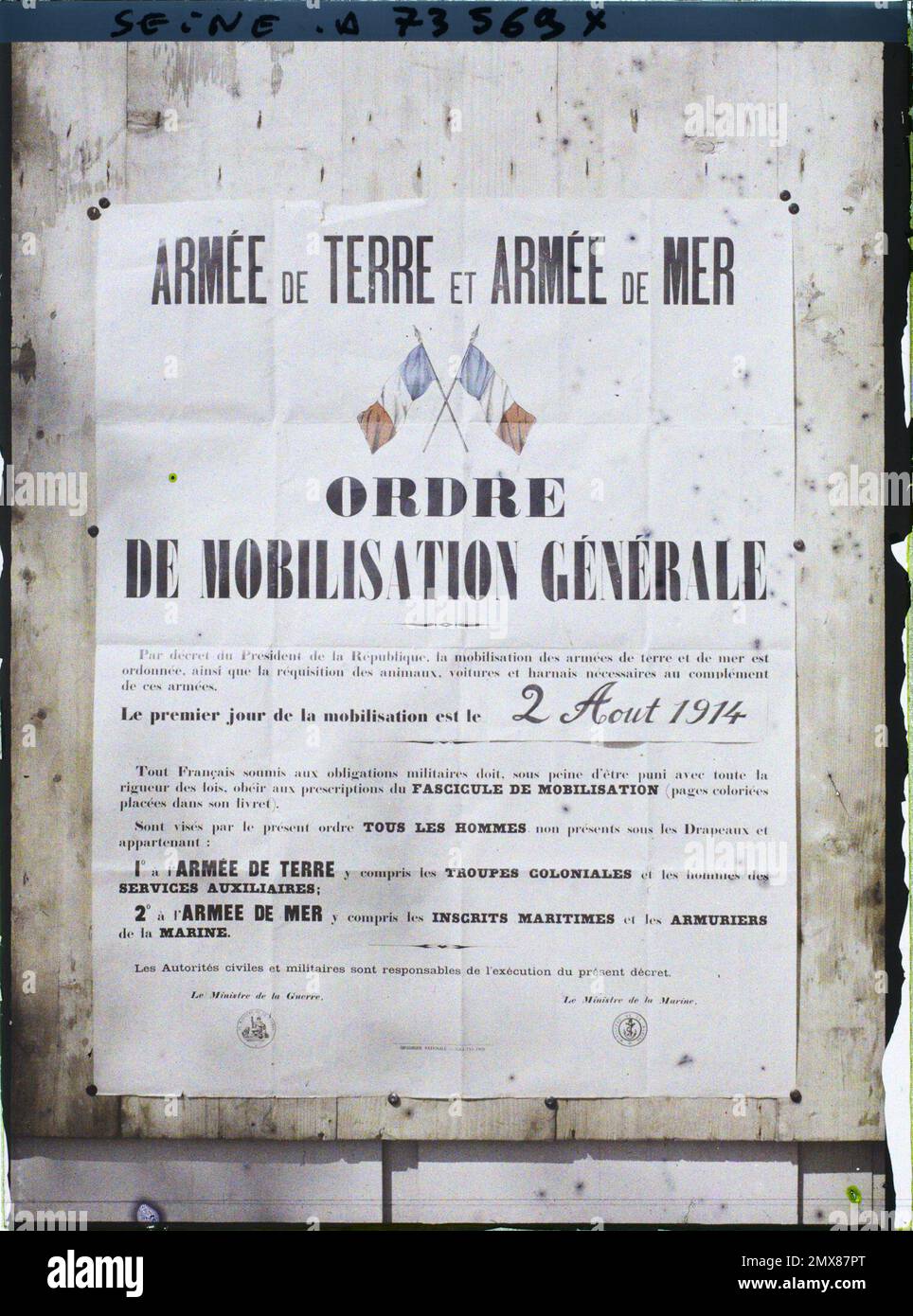 Paris, France displays the general mobilization of August 2, 1914 Stock ...