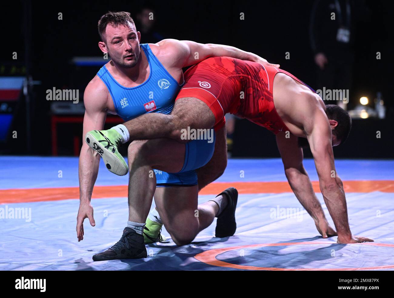 ZAGREB, CROATIA – FEBRUARY 02: Magomedkhan Magomedov of Azerbaijan (red ...