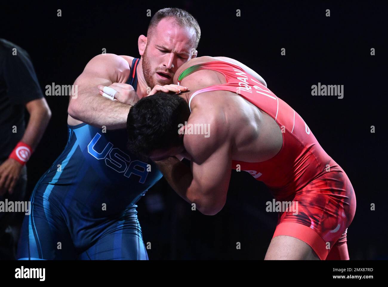 ZAGREB, CROATIA – FEBRUARY 02: Amirali Hamid Azarpira of Iran (red ...