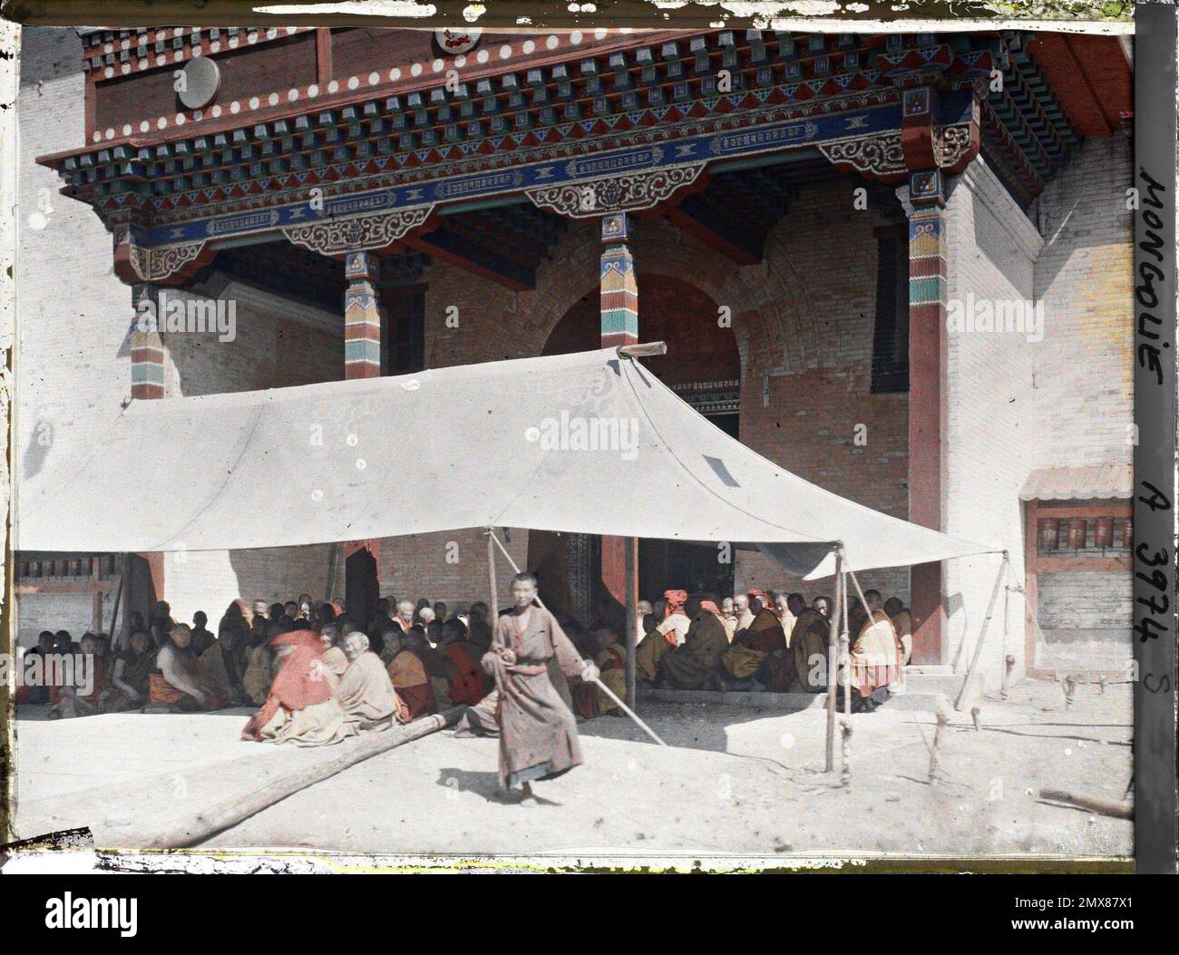 Ourga, Mongolia a collective prayer in front of the entrance porch of ...