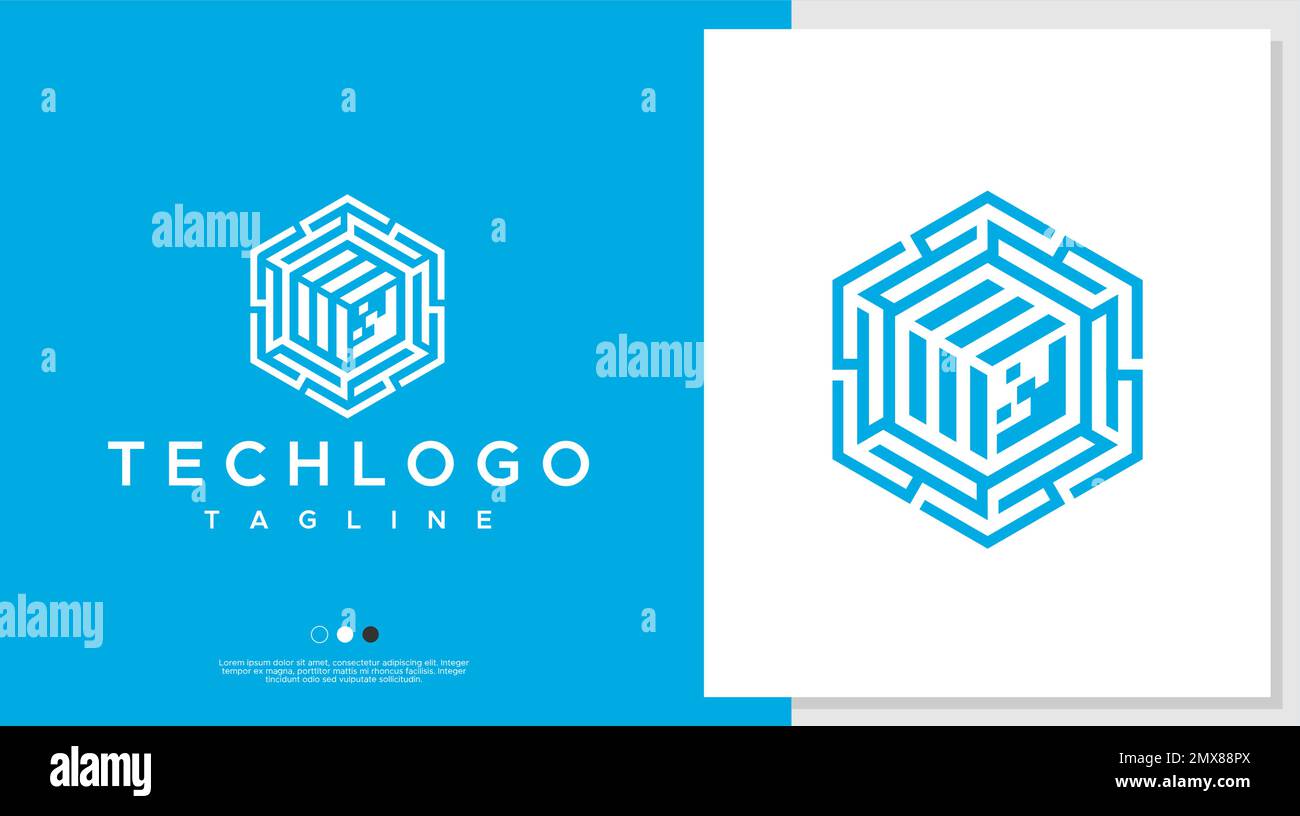 Digital hexagon abstract logo design template. Pixel technology logo ...