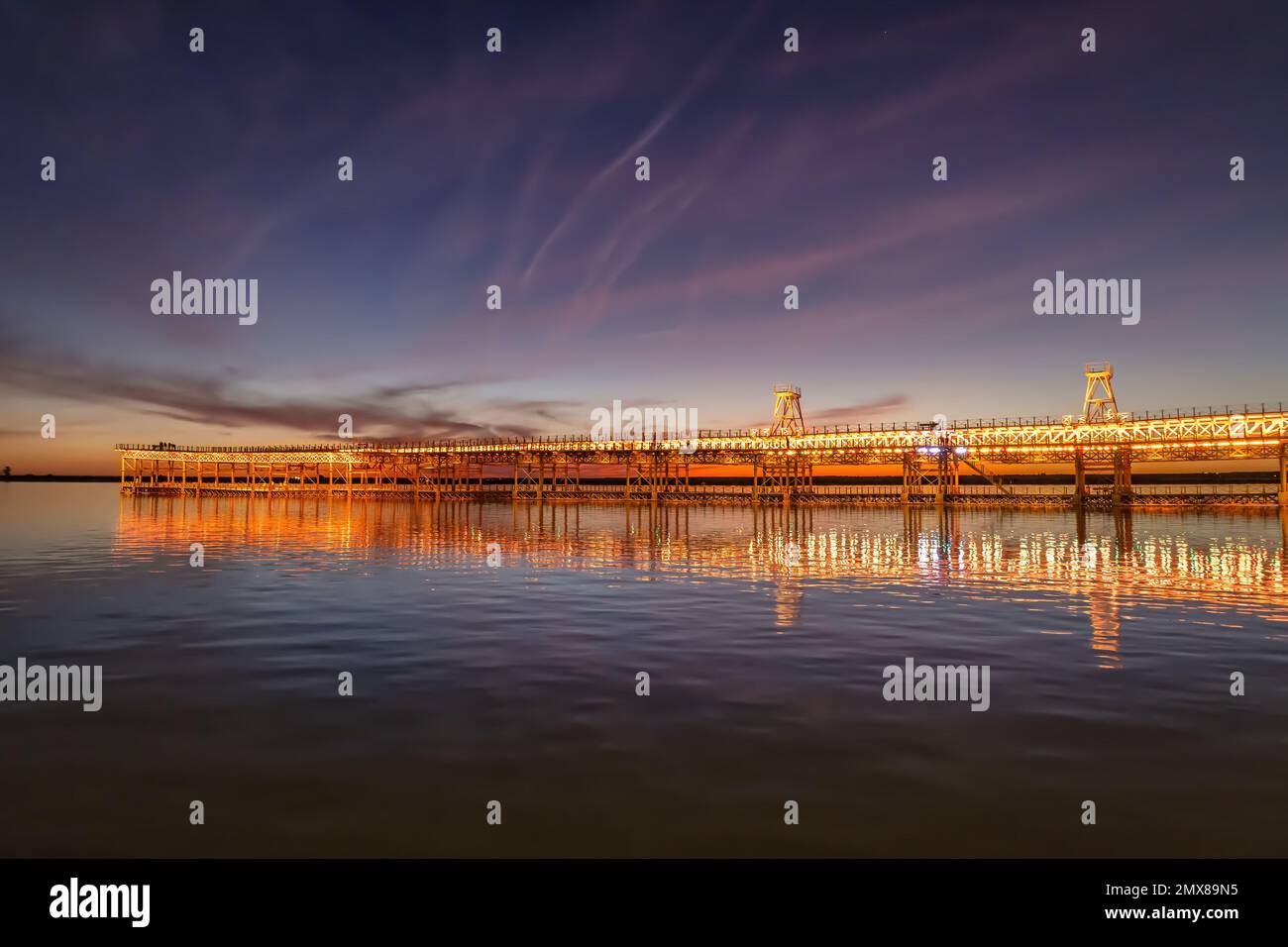 Mining pier known as the Tinto Dock "Muelle del Tinto" at night . This ...