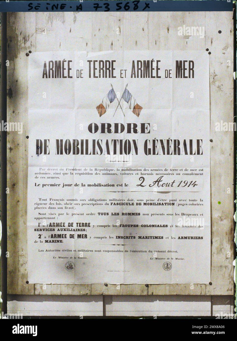 Paris, France displays the general mobilization of August 2, 1914 Stock ...