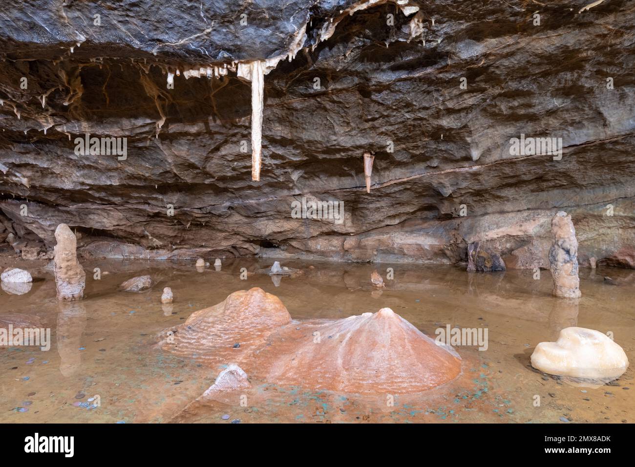 Stalagmites and stalactites in Goughs Cave in Cheddar in Somerset Stock ...