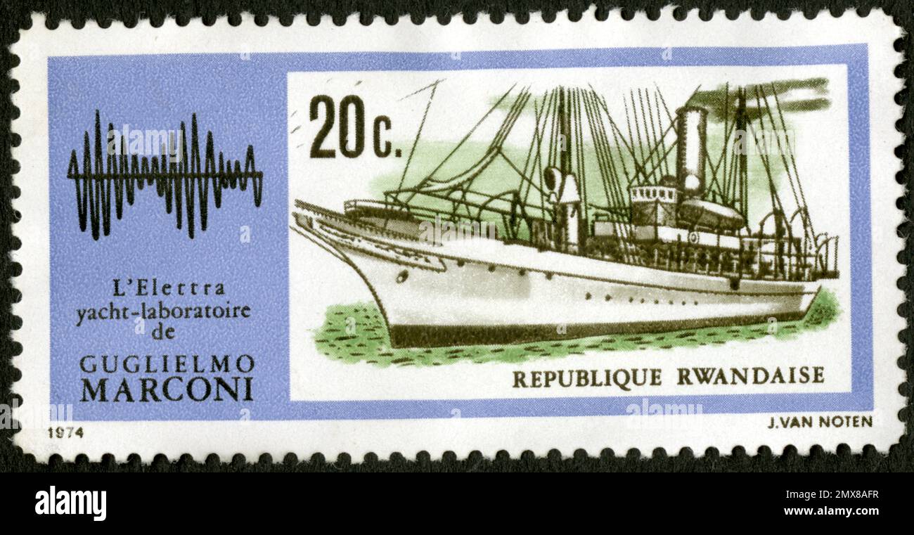 TIMBRE NON OBLITÉRÉ L'ELERTRA YACHT-LABORATOIRE DE GUGLIELMO MARCONI ...