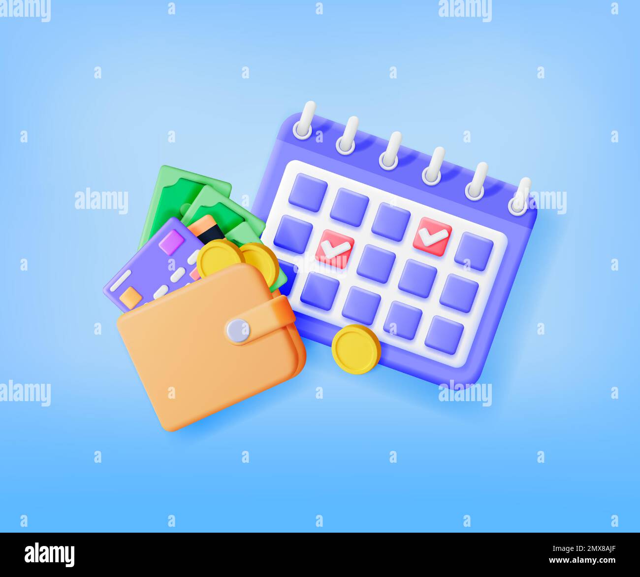 3D Calendar and Wallet with Cash Stock Vector Image & Art - Alamy