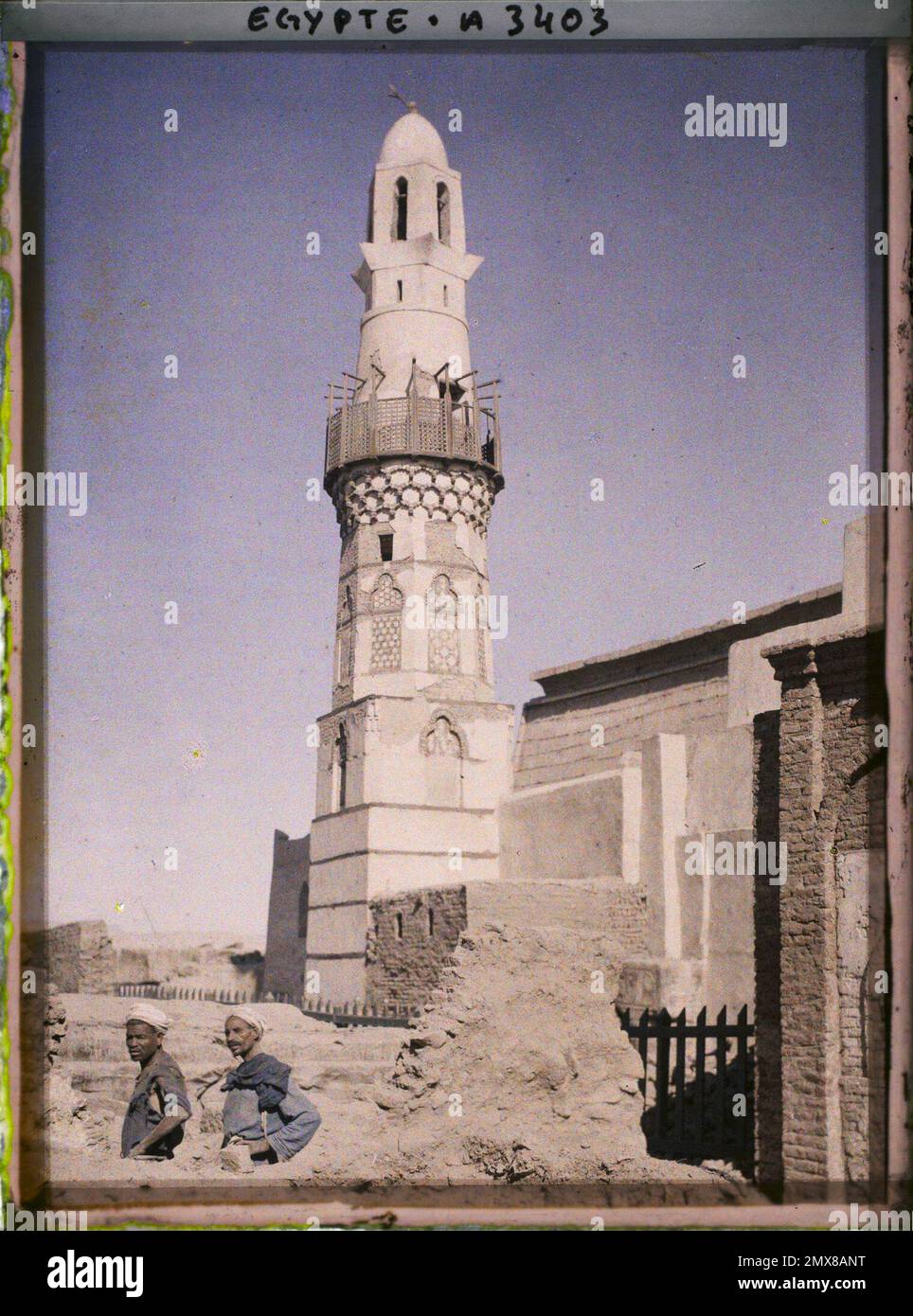 Louqsor, Egypt, Minaret Africa of the Abu El-Haggag Mosque backed by ...