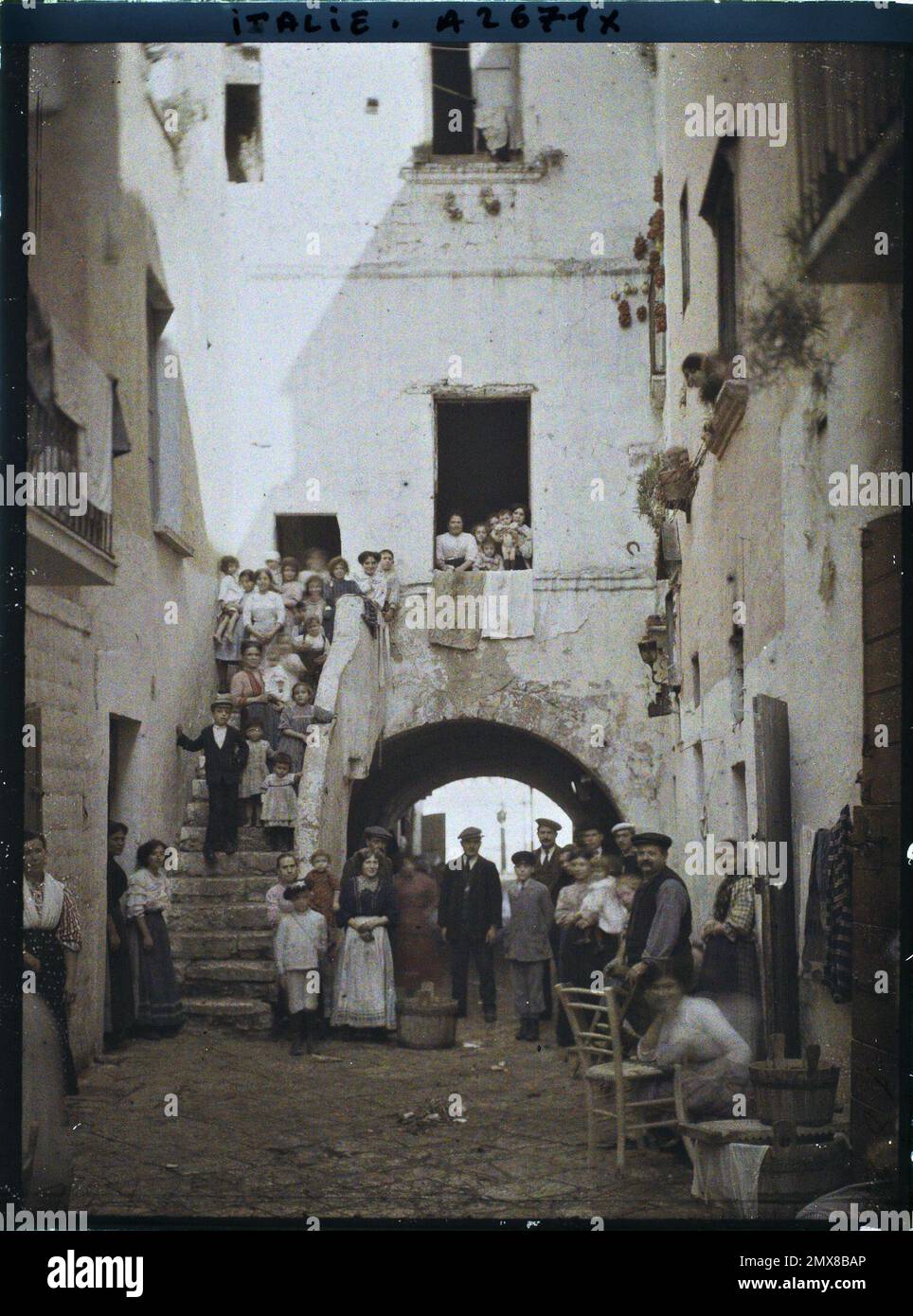 Bari, Italy Portrait of a group in the courtyard and the stairs of a ...