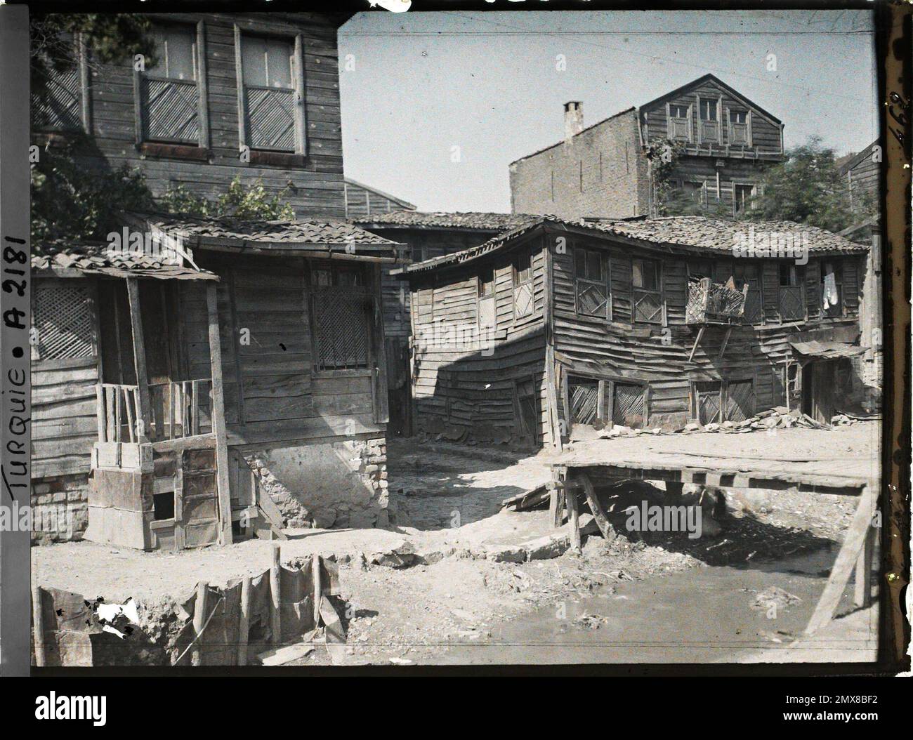 Constantinople (current Istanbul), Turkey wooden houses along a street ...