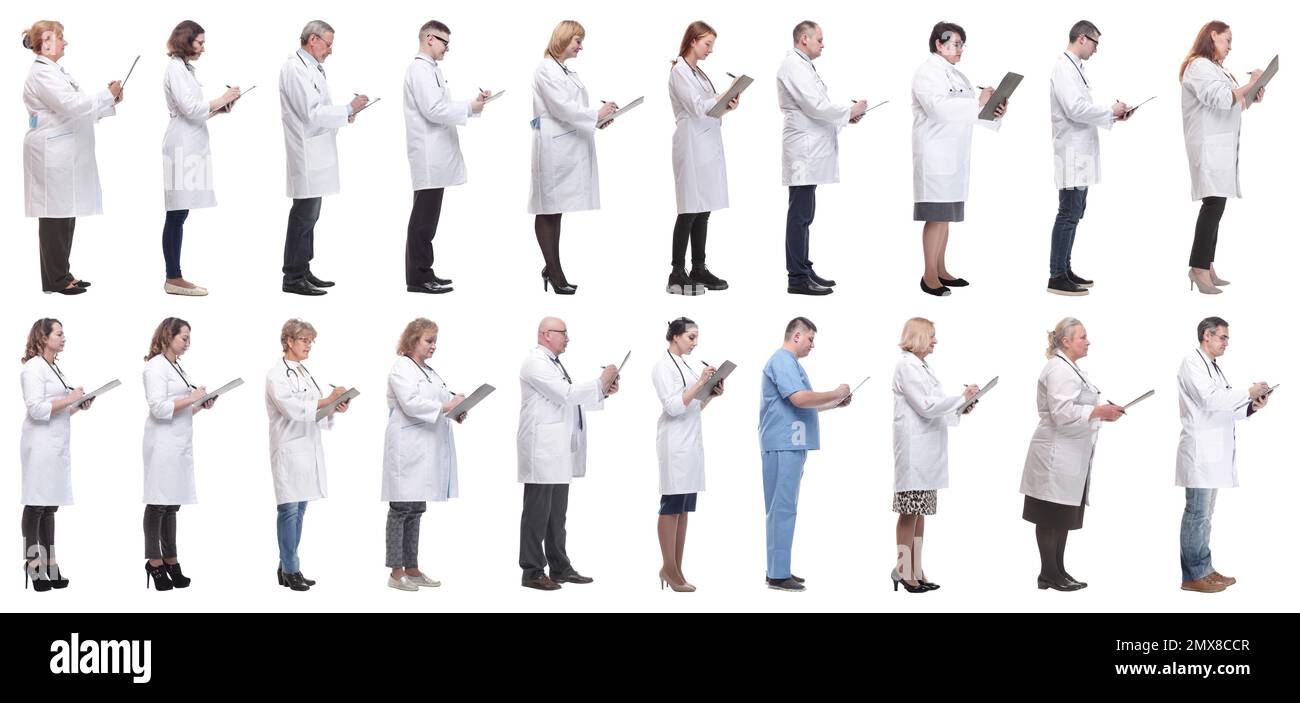 full length group of doctors with notepad isolated Stock Photo - Alamy