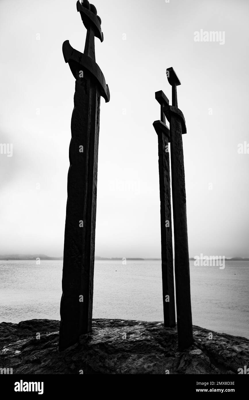 swords in rock monument in hafrsfjord stavanger norway Stock Photo - Alamy