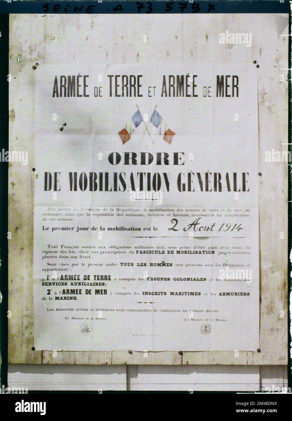 Paris, France displays the general mobilization of August 2, 1914 Stock ...