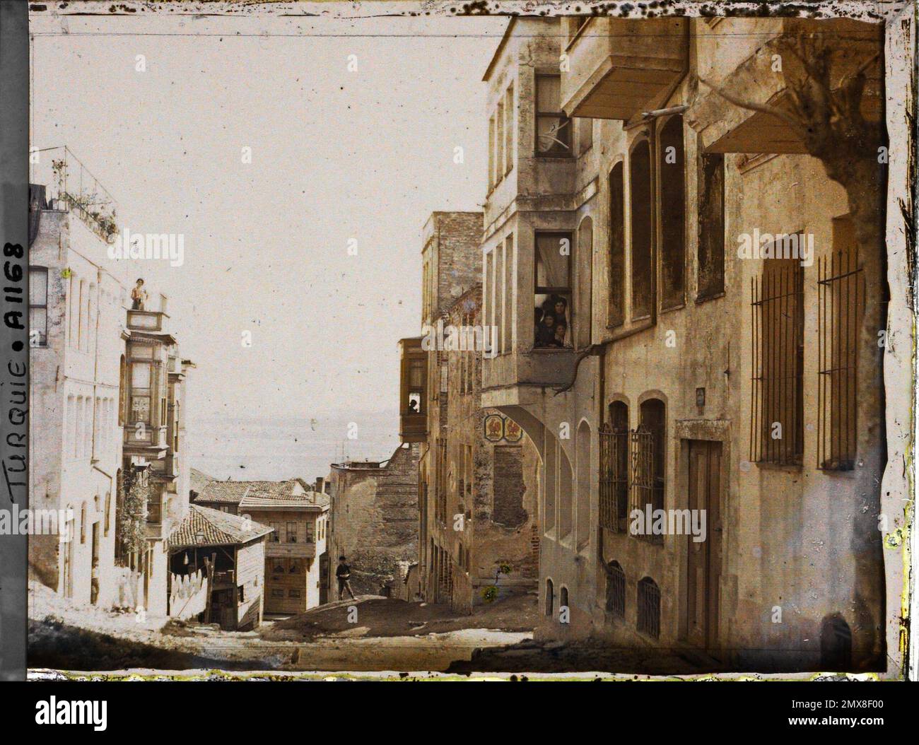 Constantinople (current Istanbul), a slope street bordered by small ...