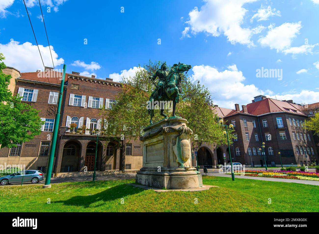 Szeged, Hungary. Equestrian statue of Ferenc Rakoczi on Lajos Kossuth ...