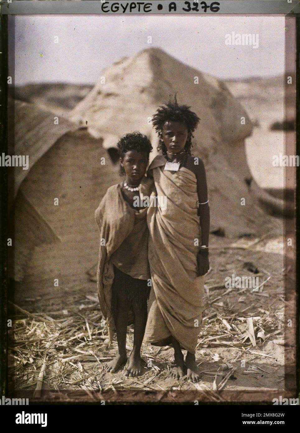 ASSOUAN, Egypt, Africa Two children Bishari pose for the operator in ...