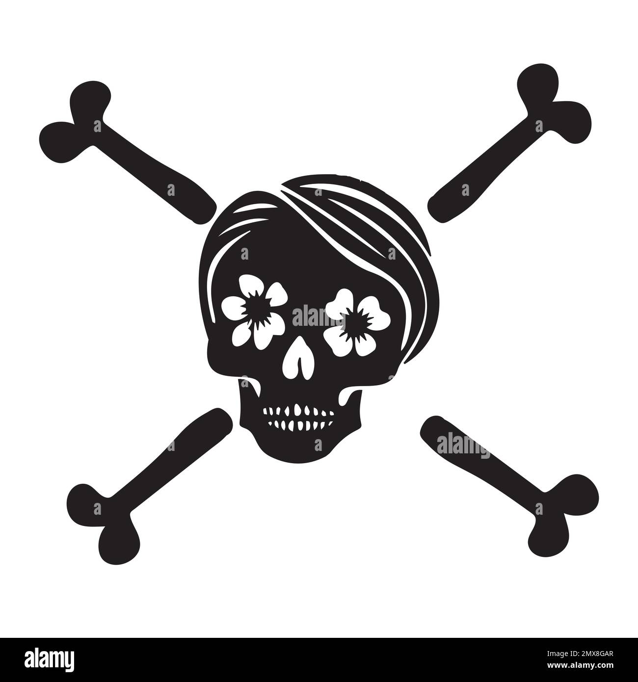 Block print vector skull and crossbones illustration. Macabre skeleton ...