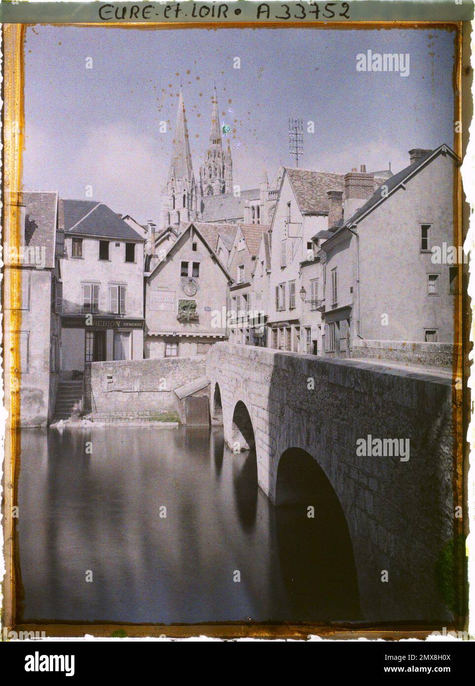 Chartres, France Le Pont Bouju, in the background the cathedral from rue de la Foulerie , 1922 ...