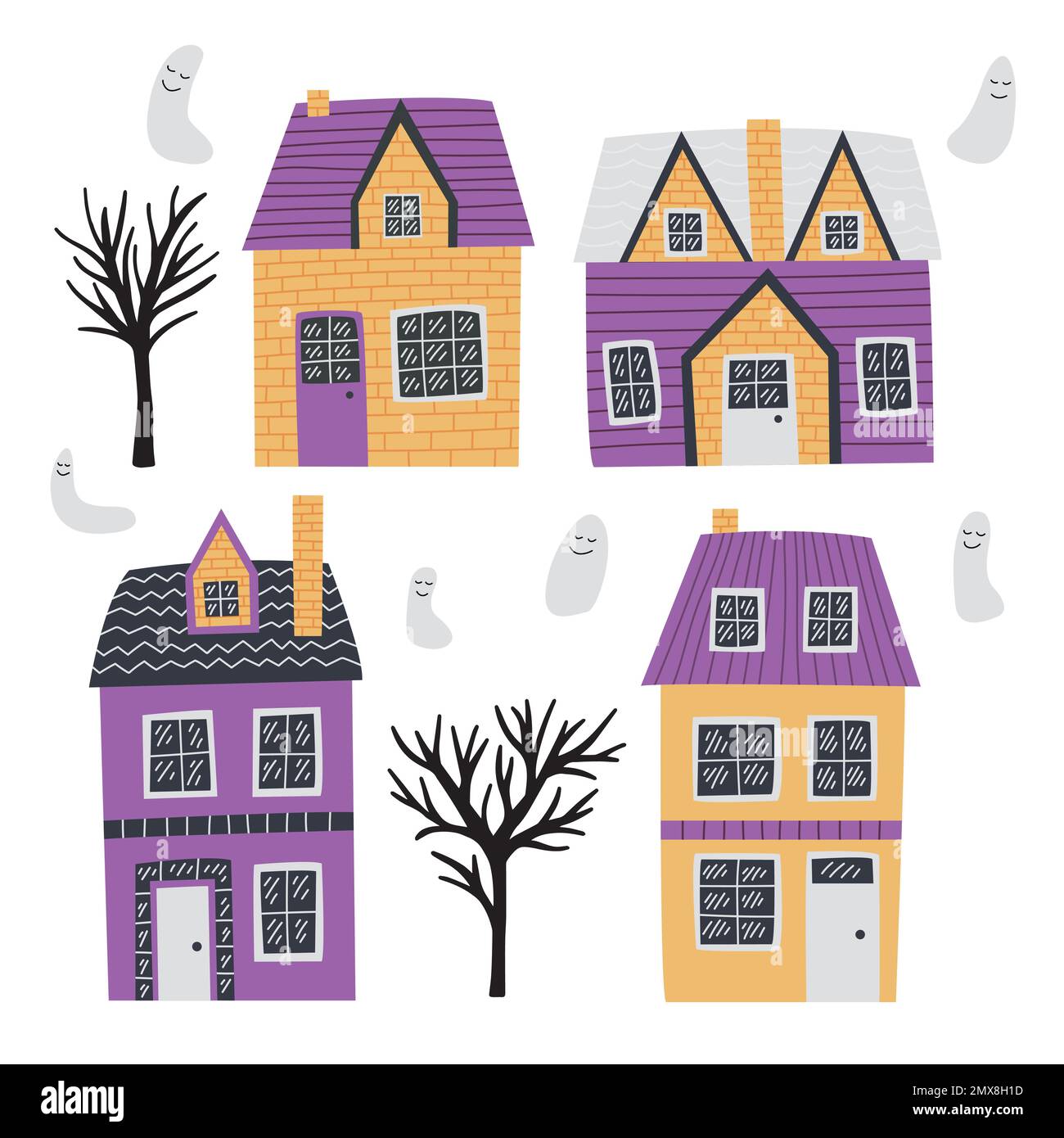 Cute vector houses and ghost set Stock Vector Image & Art - Alamy