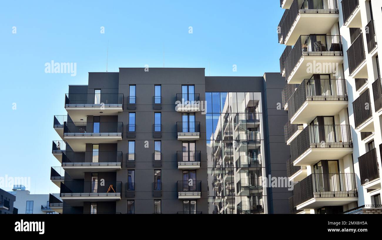 Apartments in residential complex. Housing structure at modern house ...