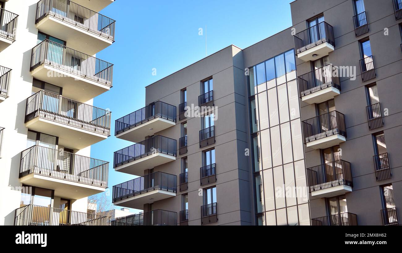 Apartments in residential complex. Housing structure at modern house ...
