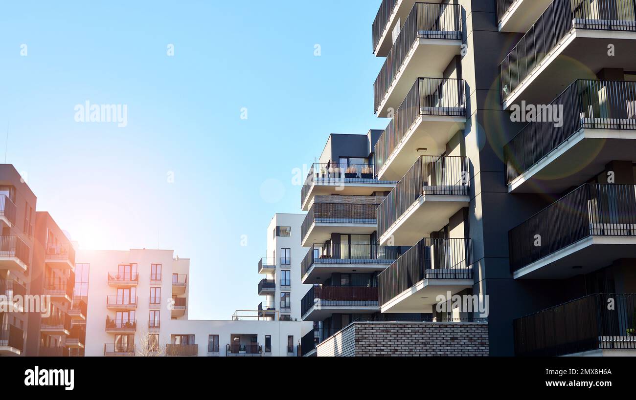 Apartments in residential complex. Housing structure at modern house ...