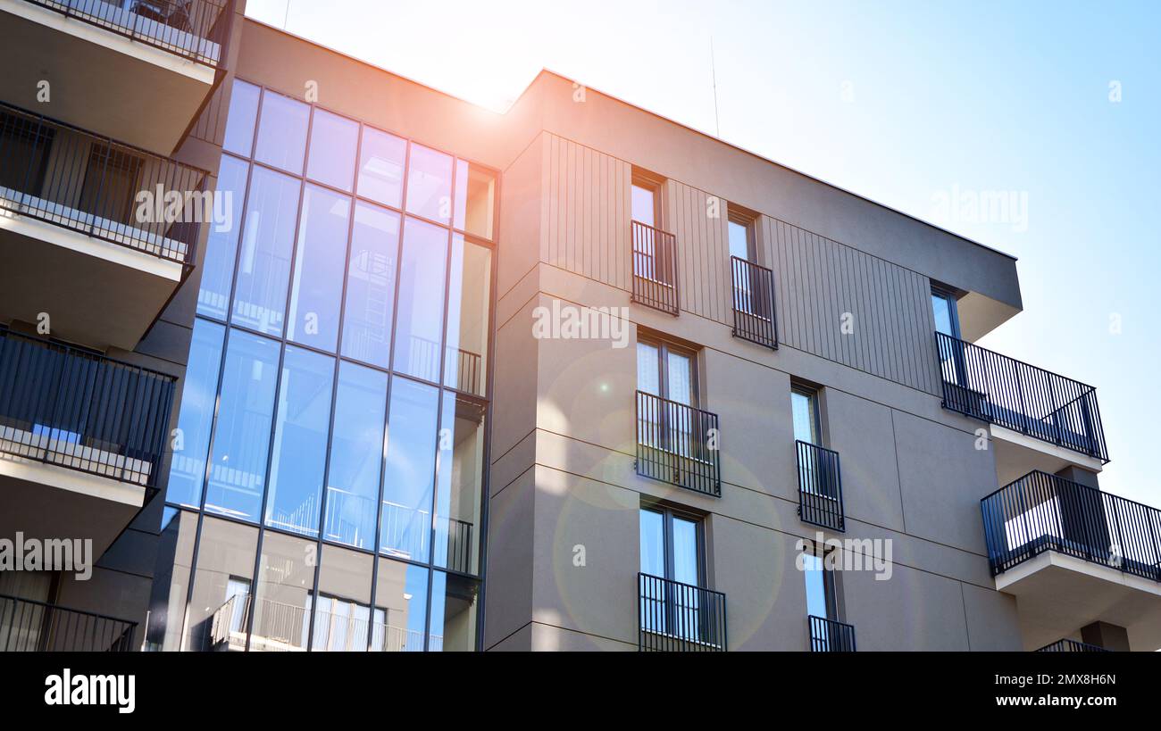 Apartments in residential complex. Housing structure at modern house ...