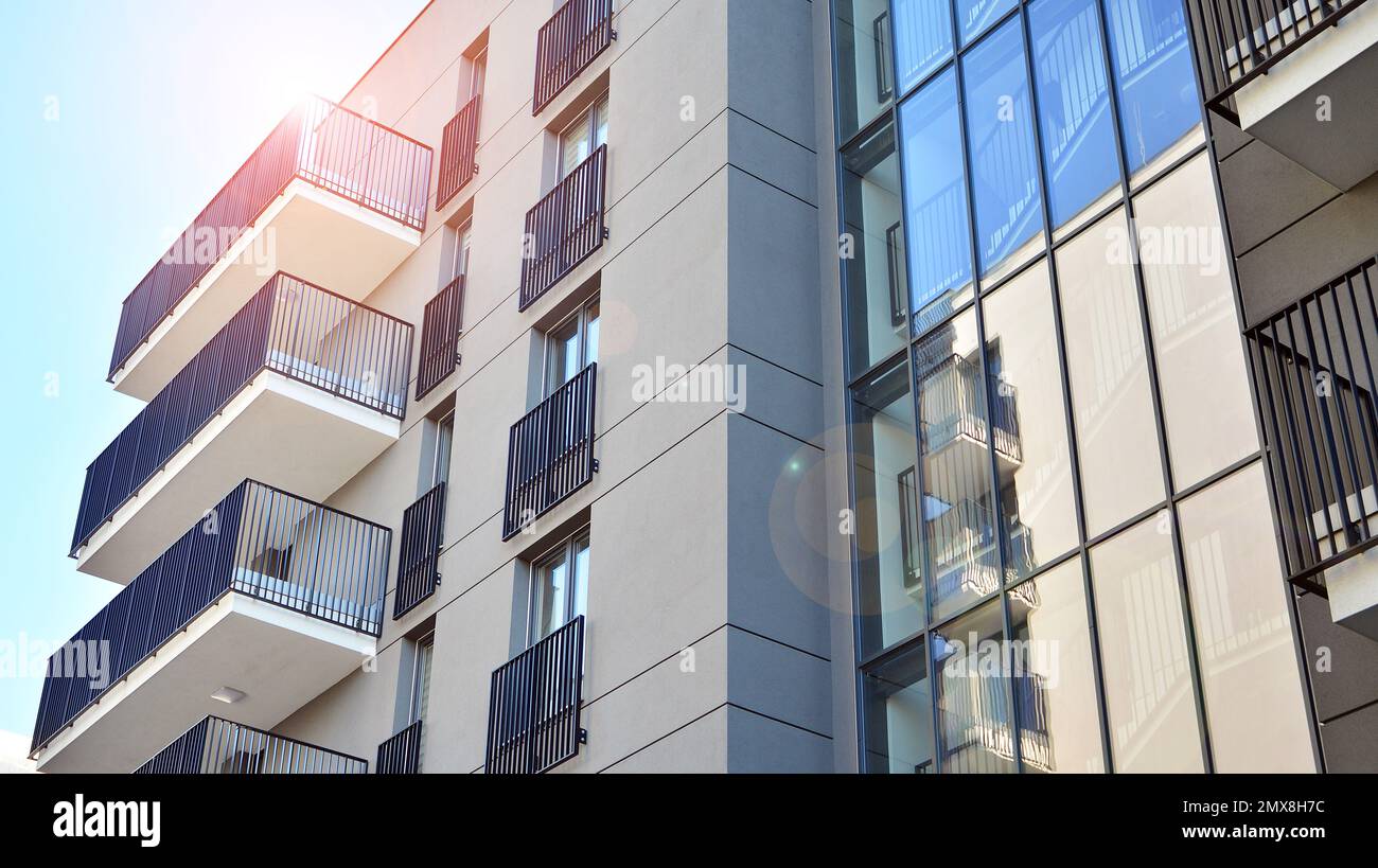 Apartments in residential complex. Housing structure at modern house ...