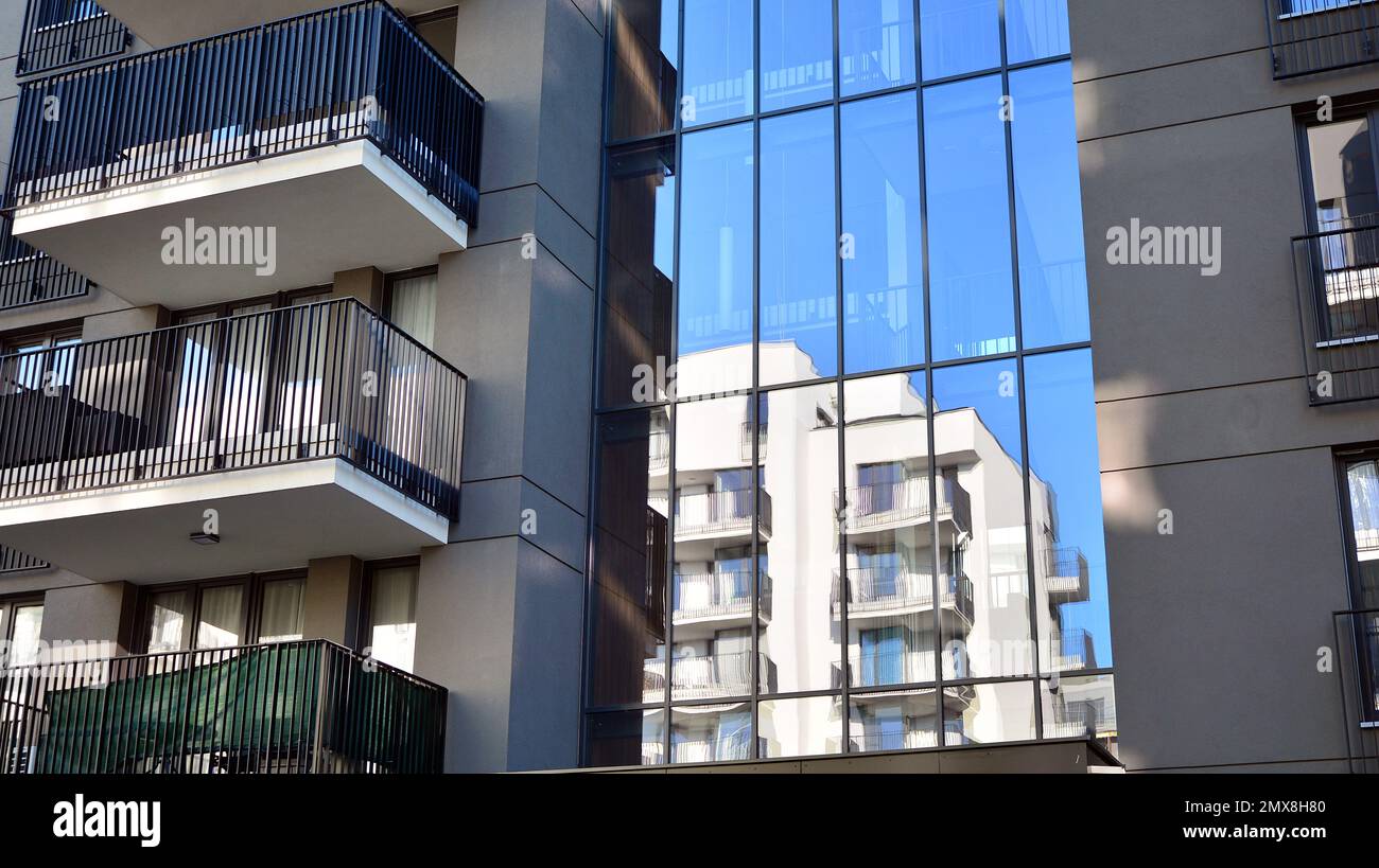 Apartments in residential complex. Housing structure at modern house ...