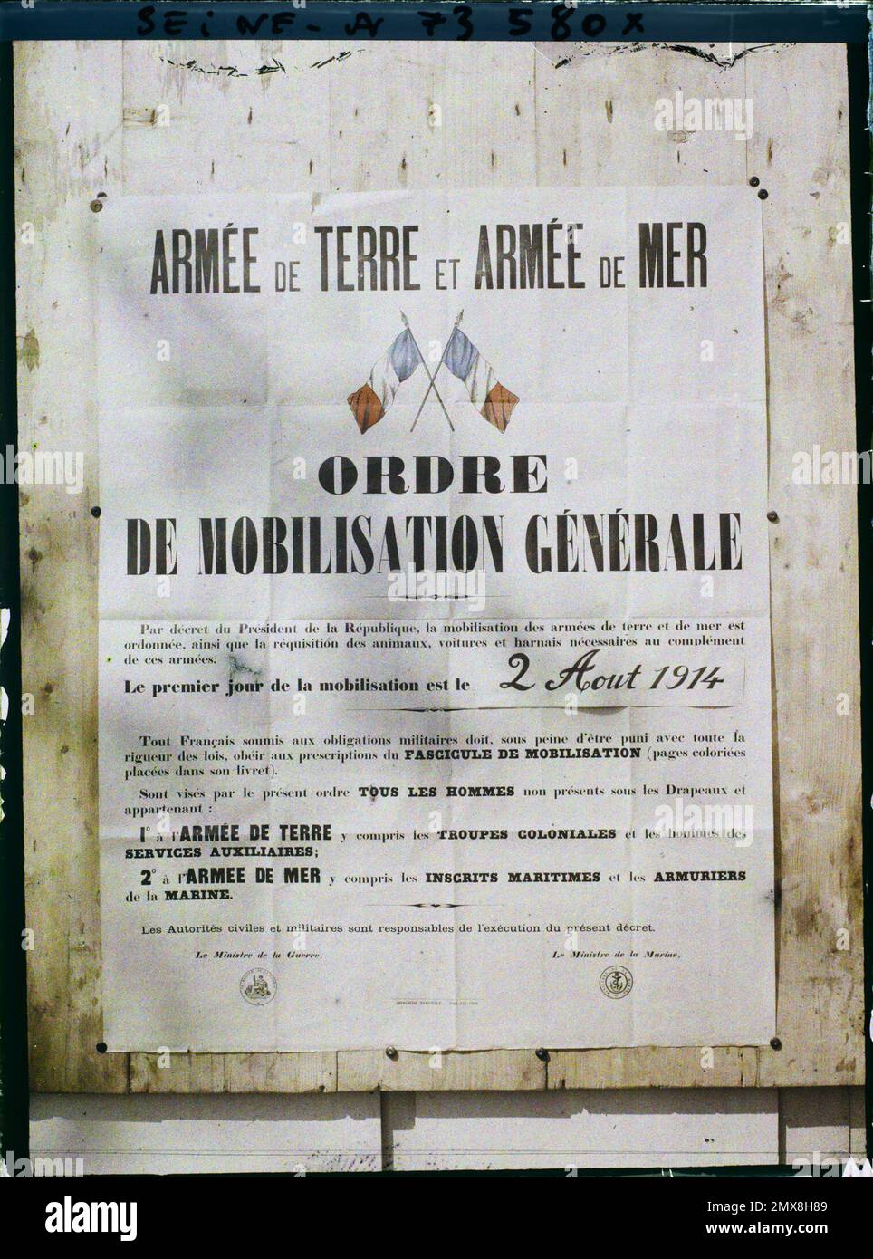 Paris, France displays the general mobilization of August 2, 1914 Stock ...