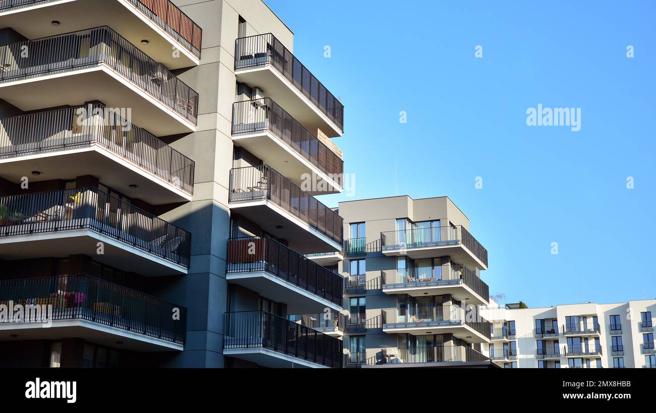 Apartments in residential complex. Housing structure at modern house ...