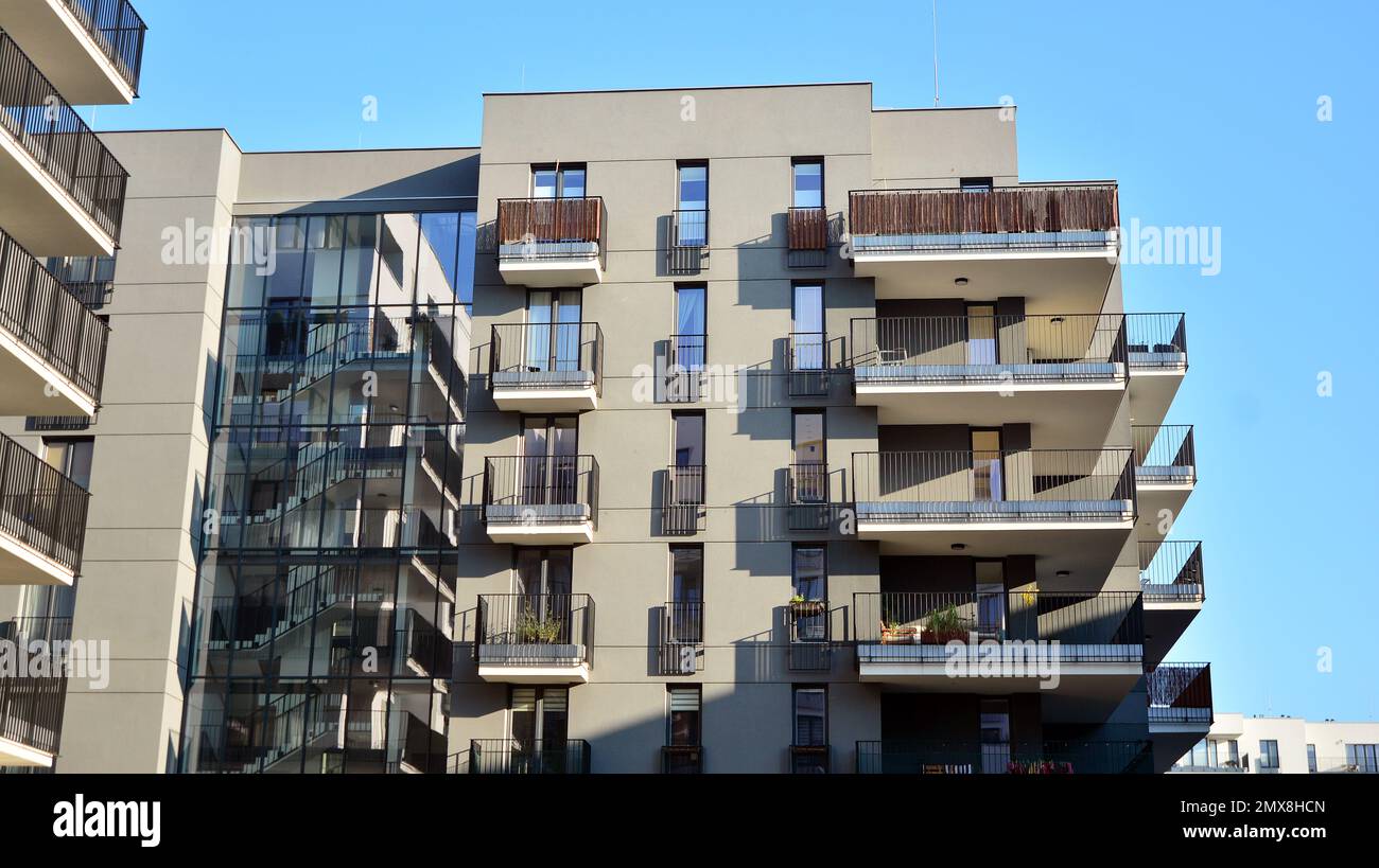 Apartments in residential complex. Housing structure at modern house ...