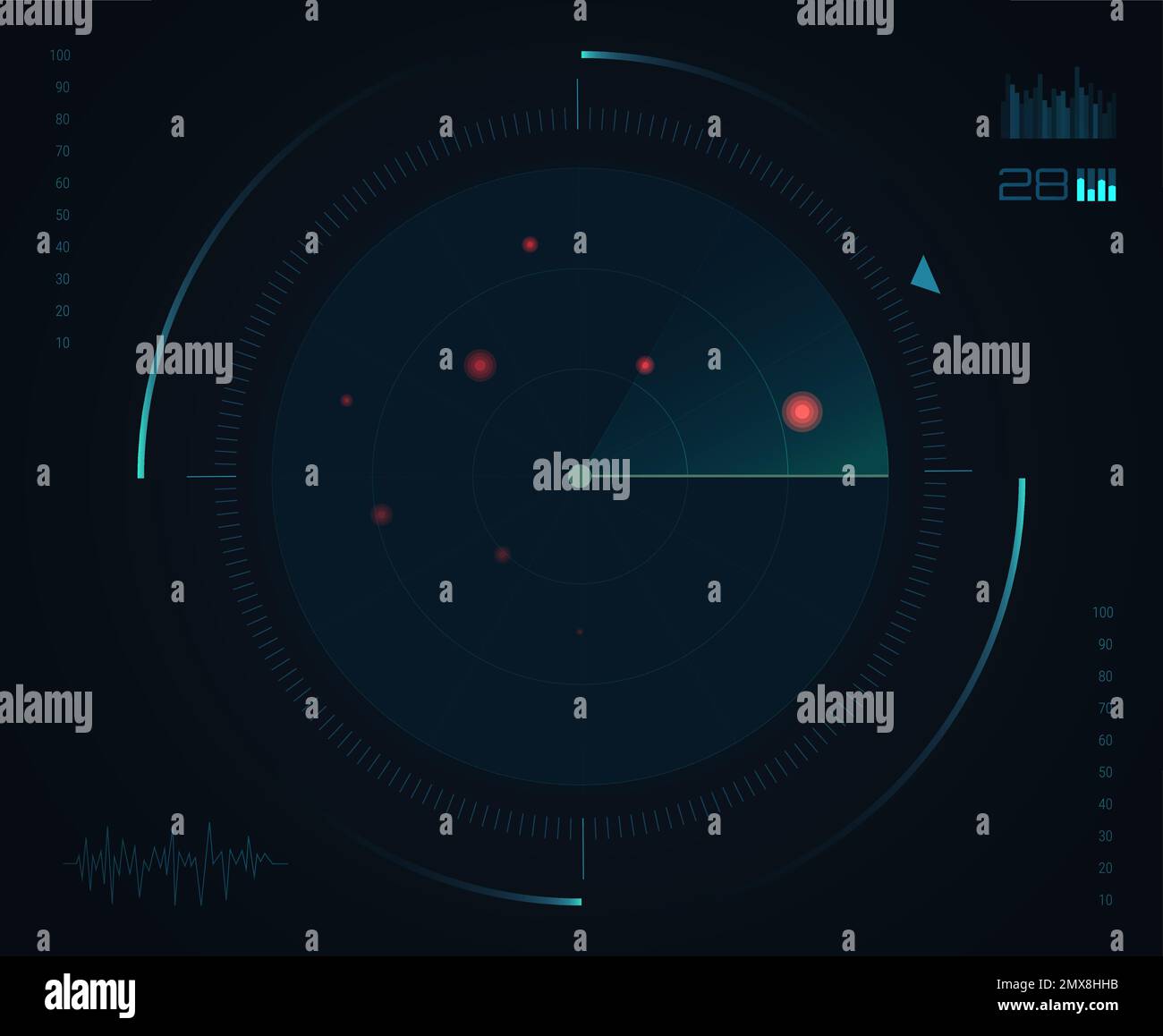 Radar screen background. Vector sonar illustration. Military scan ...