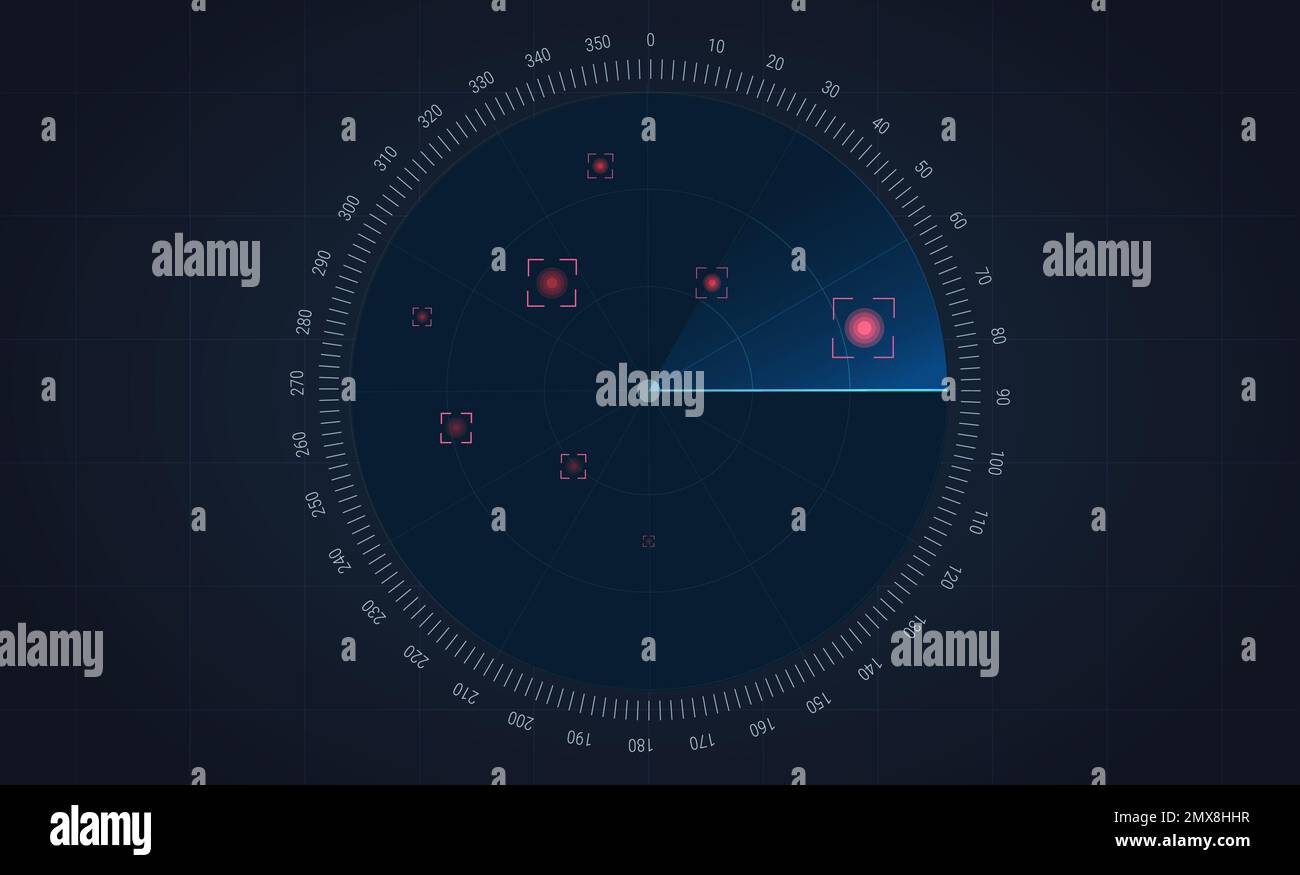 Radar screen background. Vector sonar illustration. Military scan ...