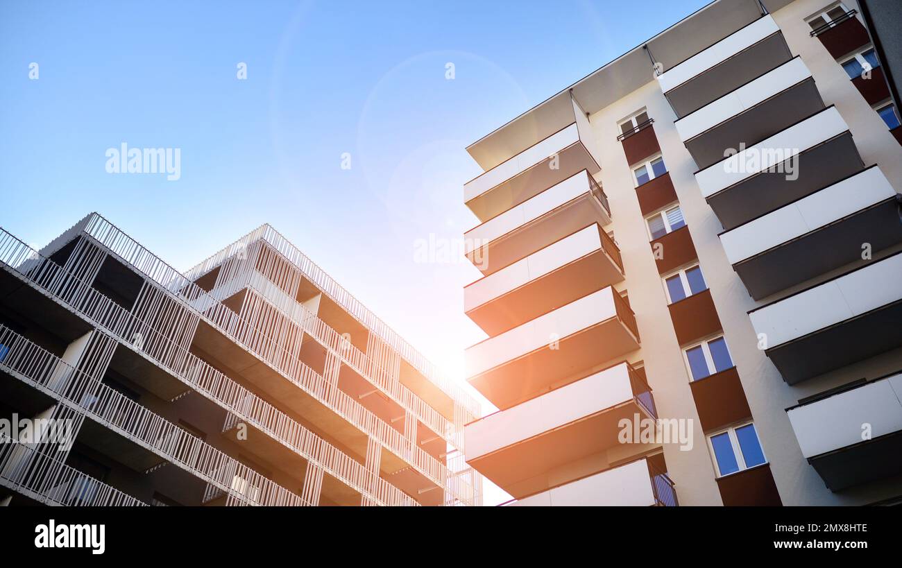 Apartments in residential complex. Housing structure at modern house ...