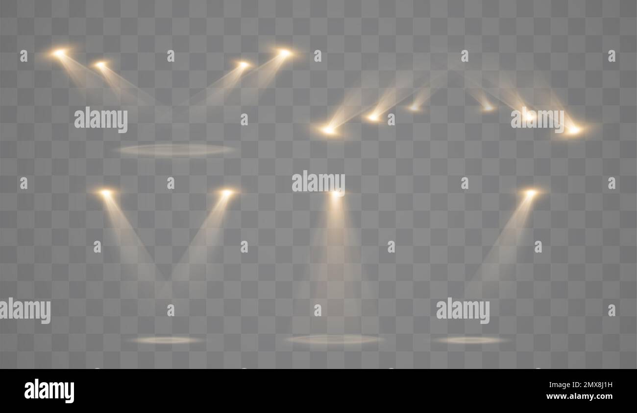 Gold Spotlights Background. Isolated Vector Light Effect With Lights ...