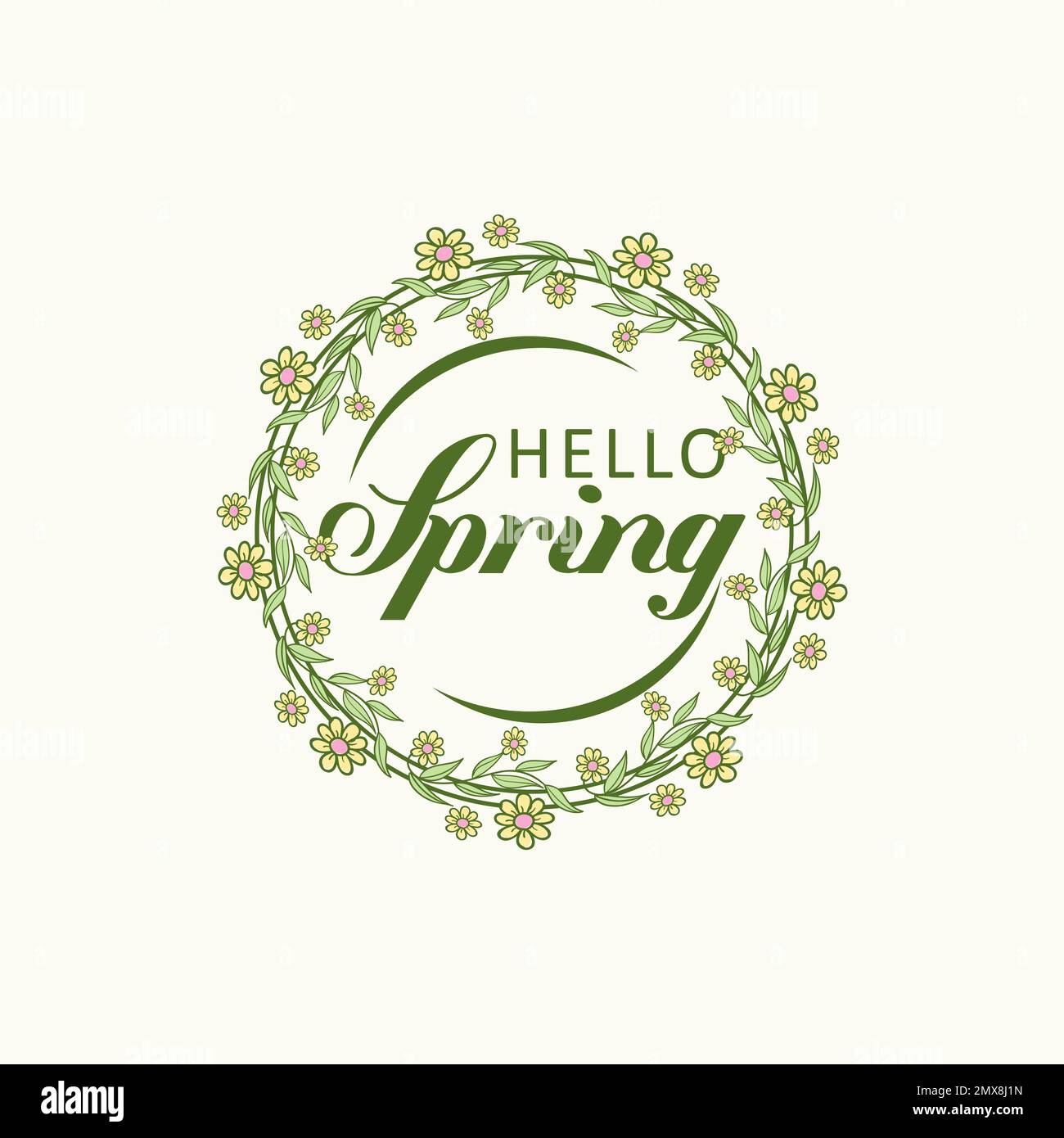 badge typography icon Hello Spring hand logotype. Lettering spring ...
