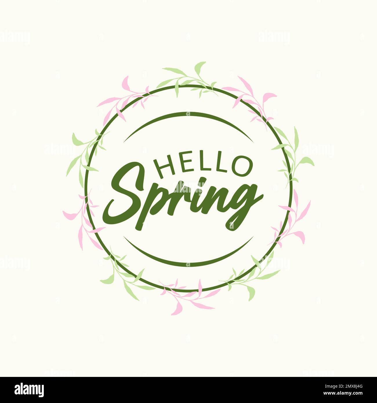 badge typography icon Hello Spring hand logotype. Lettering spring ...