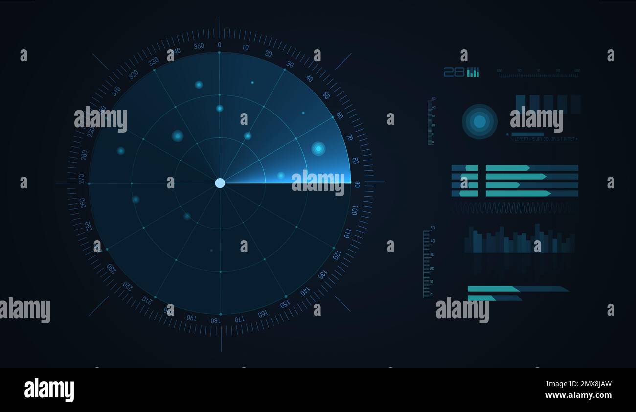 Radar screen background. Vector sonar illustration. Military scan ...