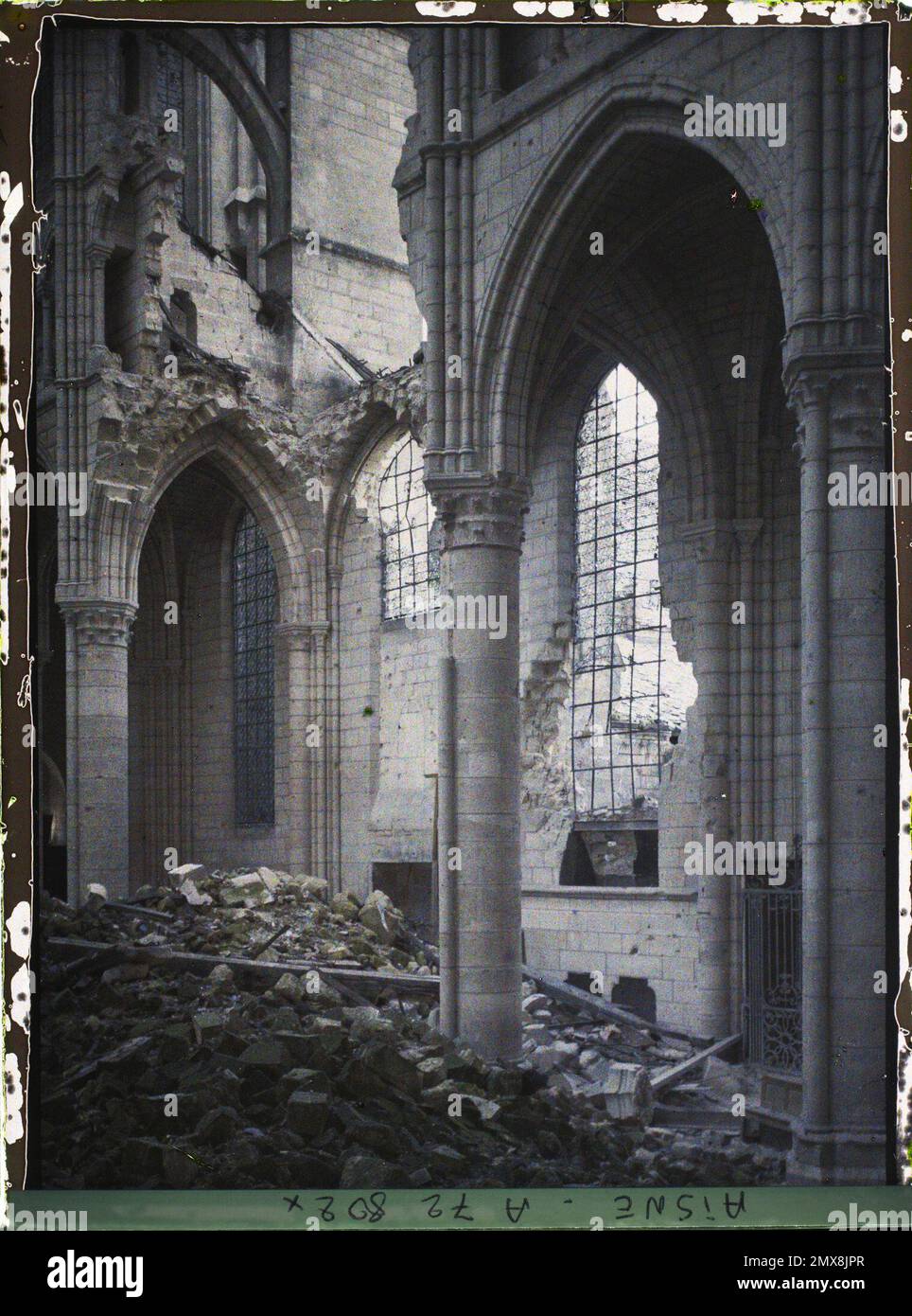 Church interior view sculpture column ruins bombing arc arcade hi-res ...