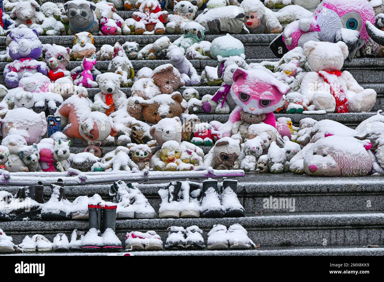 Snow on Stuffed toys and children's shoes, Every Child Matters ... Snow on Stuffed toys and children's shoes, Every Child Matters ...