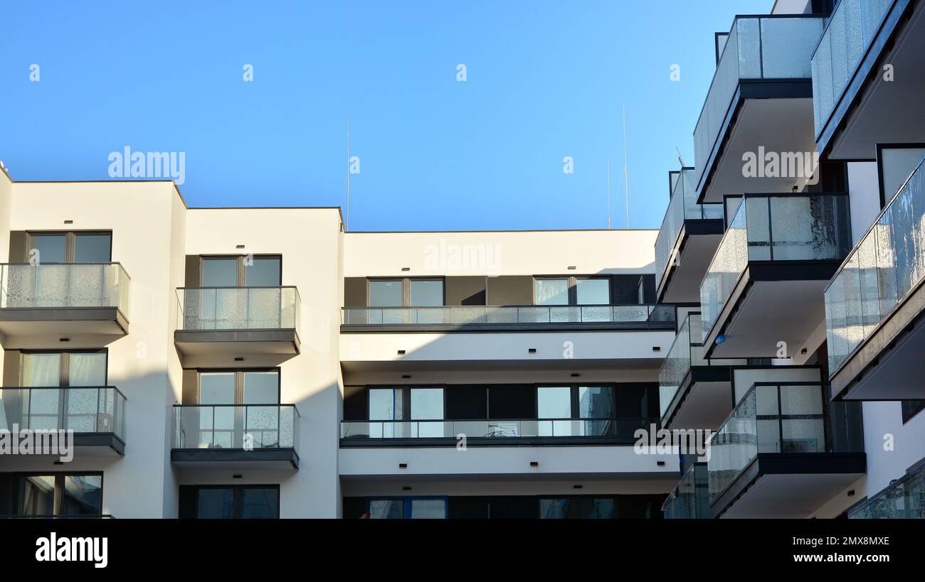 Exterior of a high modern multi-story apartment building - facade ...