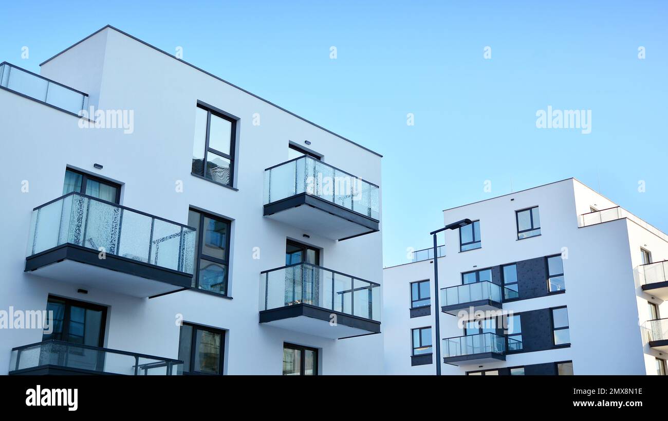 Exterior of a high modern multi-story apartment building - facade ...