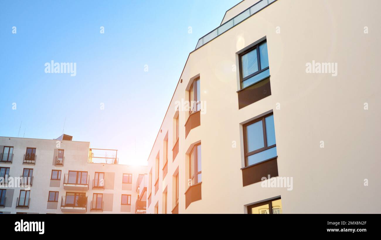 Exterior of a high modern multi-story apartment building - facade ...