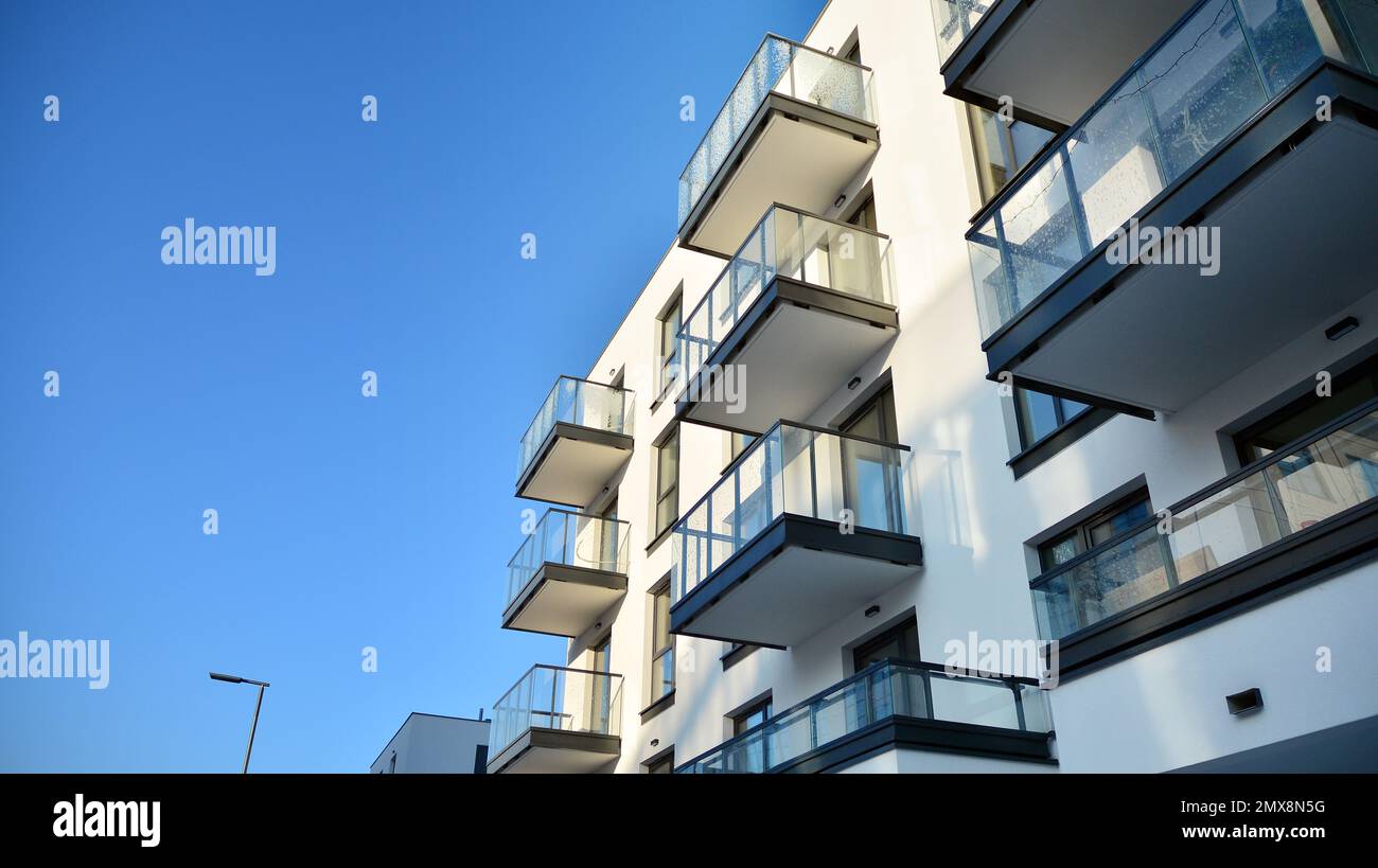 Exterior of a high modern multi-story apartment building - facade ...