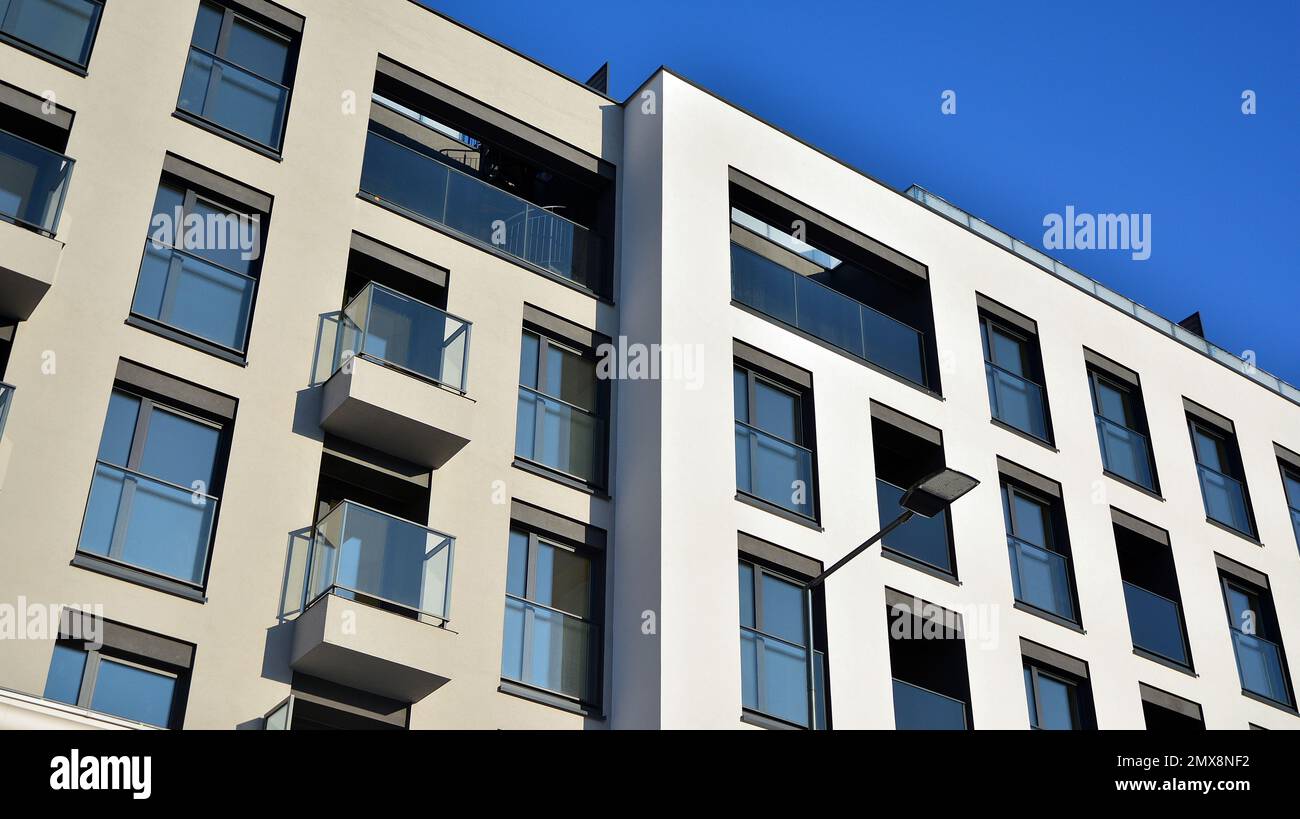 Exterior of a high modern multi-story apartment building - facade ...