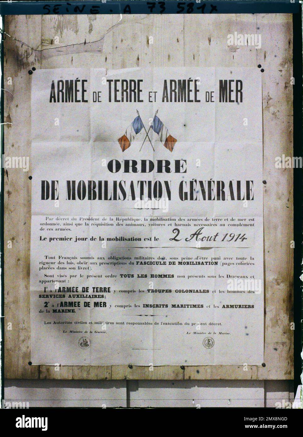 Paris, France displays the general mobilization of August 2, 1914 Stock ...